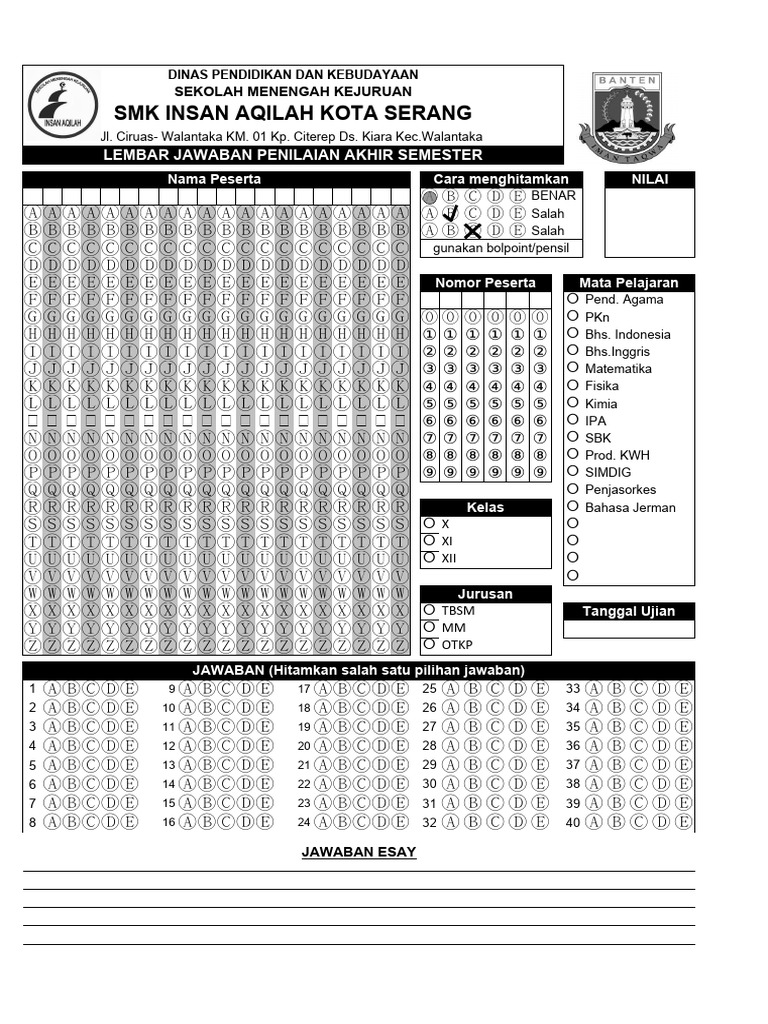 LJK FORMAT FOLIO F4 PILIHAN GANDA DAN ESSAY SMK | PDF