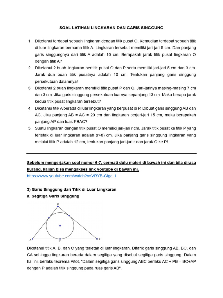 Soal Latihan Lingkaran & Garis Singgung | PDF | Metode & Bahan Ajar