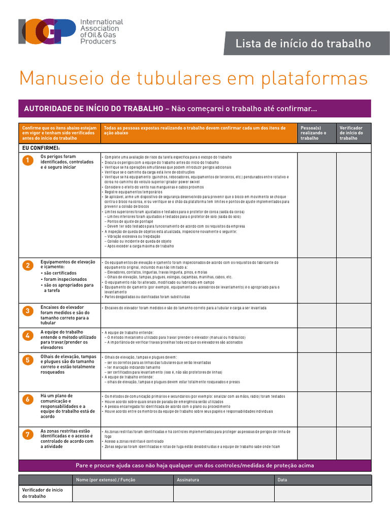 Checklist de Segurança para Tubulares | PDF