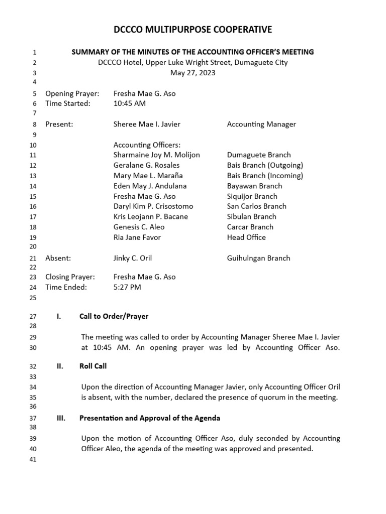 Summary of The Minutes of The Accounting Officer 05.27.2023 | PDF ... Summary of The Minutes of The Accounting Officer 05.27.2023 | PDF ...