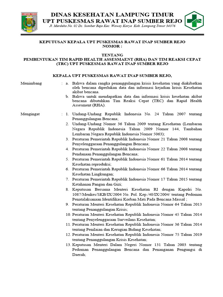 Pembentukan Tim RHA & TRC | PDF