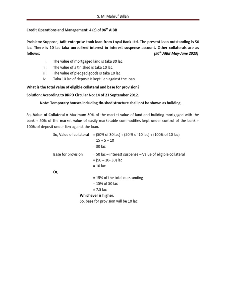 Loan Collateral Valuation and Provisioning | PDF