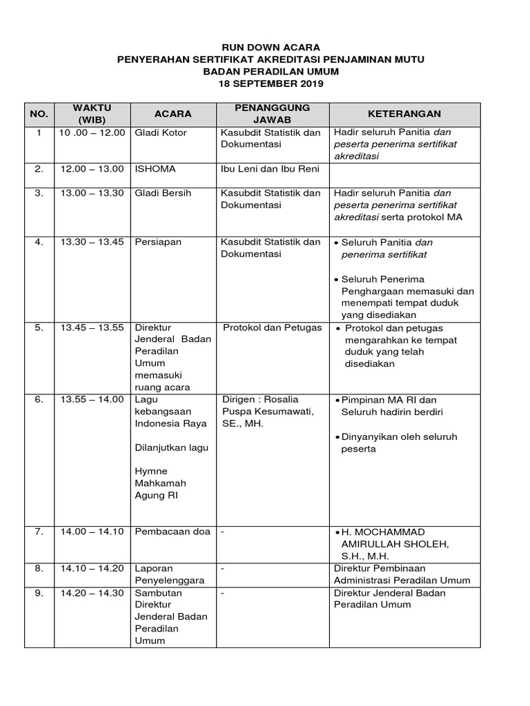 Susunan Acara Launching Dan Pemberian Sertifikat 2019 | PDF