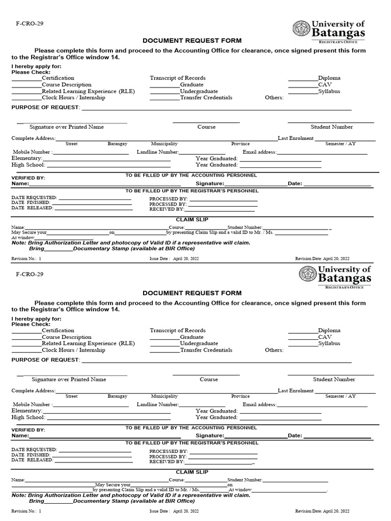 DOCUMENT-REQUEST-FORM-New 4 | PDF | Credential