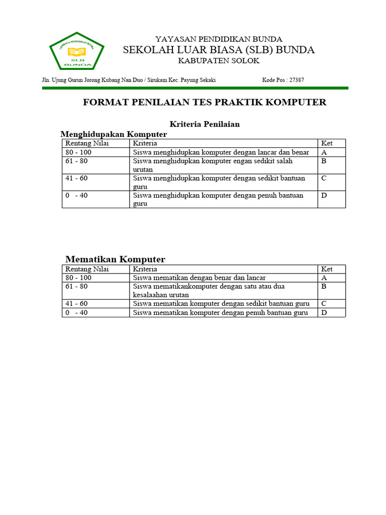 Penilaian Tes Praktik Komputer | PDF
