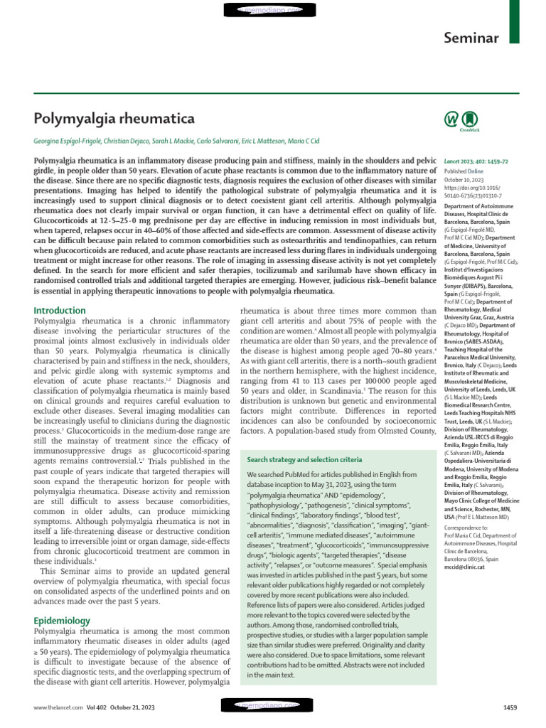 Polymyalgia Rheumatica Lancet 2023 Pdf Arthritis Rheumatoid