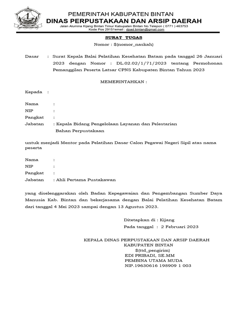 Contoh Surat Penunjukan Mentor | PDF