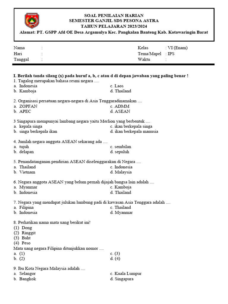 Soal PH Ips Tema 1 Kelas 6 Tahun 2023 | PDF
