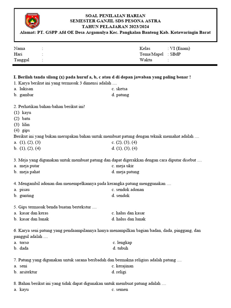 SOAL PH SBDP TEMA 1 KELAS 6 TAHUN 2023 | PDF