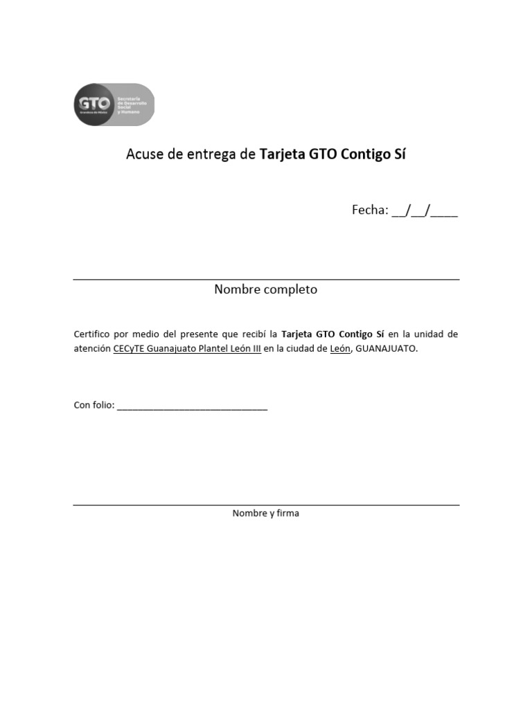Acuse de Entrega de Tarjeta Gto Contigo Si | PDF | Finanzas y dinero