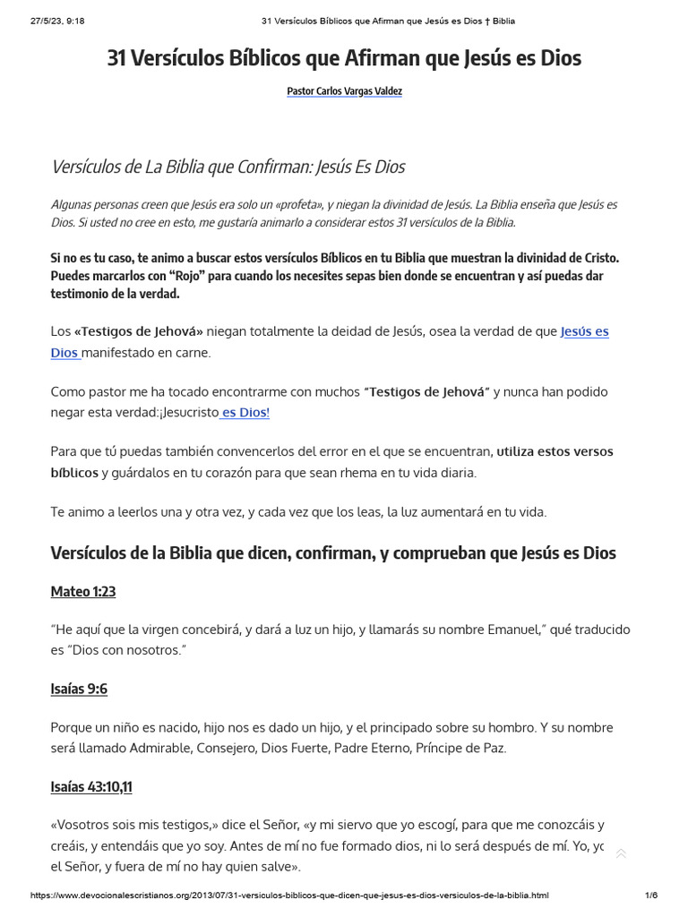 31 Versículos Bíblicos Que Afirman Que Jesús Es Dios Biblia | PDF ...