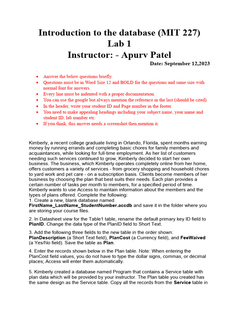 Lab 1 Week 2 | PDF | Table (Database) | Databases