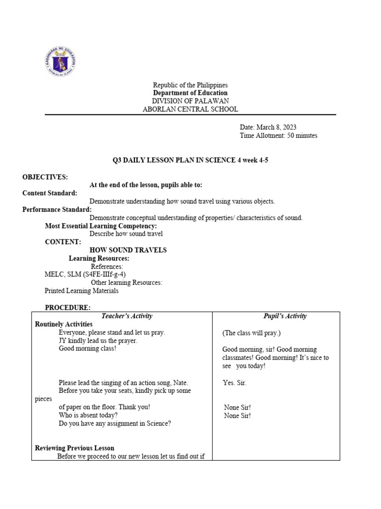DLP Science 4 Q3 | PDF | Sound