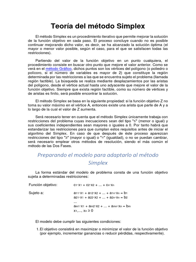 Teoría Del Método Simplex | PDF | Desigualdad (Matemáticas) | Ecuaciones