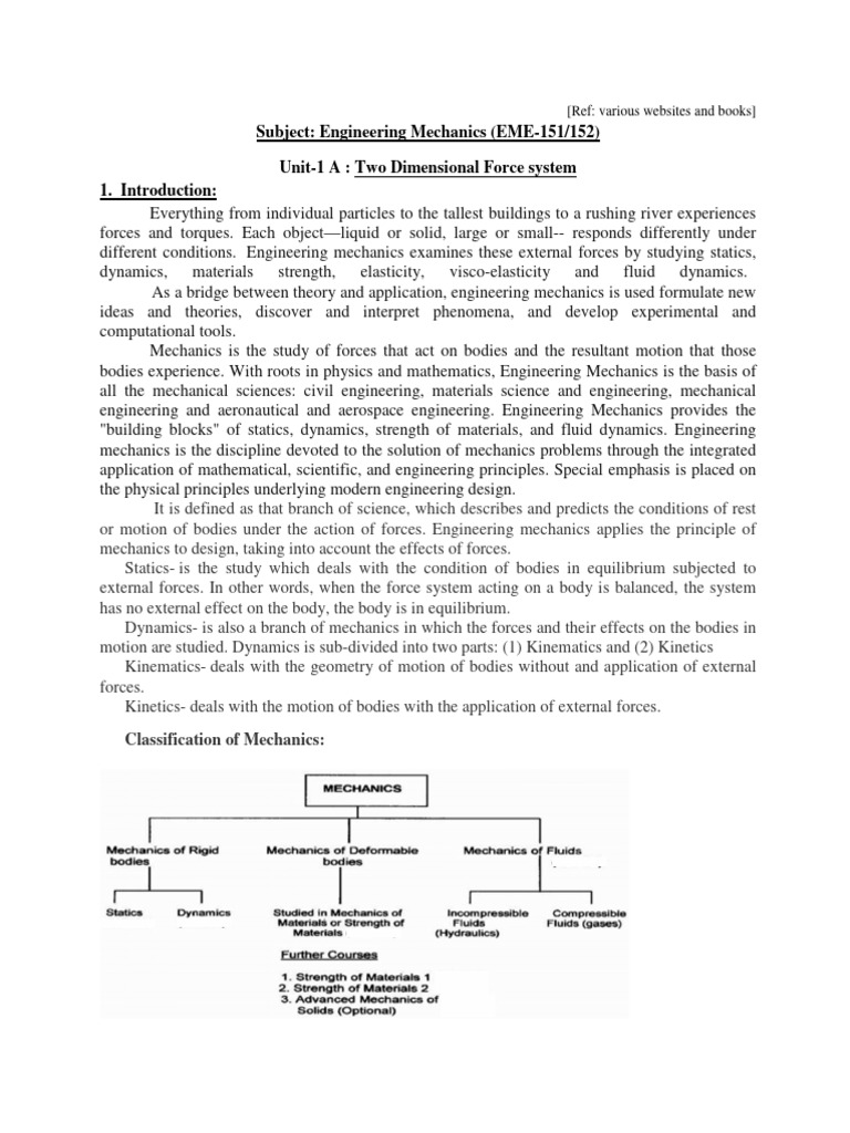 Final Unit-1A (EME-151,152) | PDF | Force | Mechanics