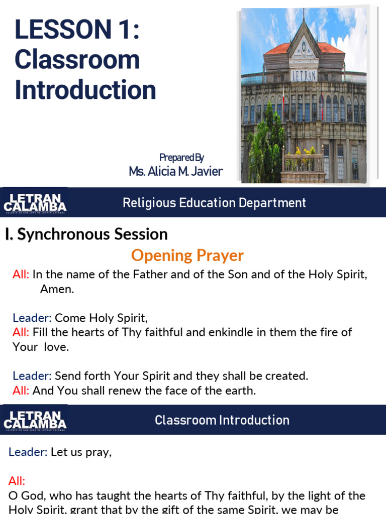 Classroom Introduction to Religious Education | PDF | Prayer ...