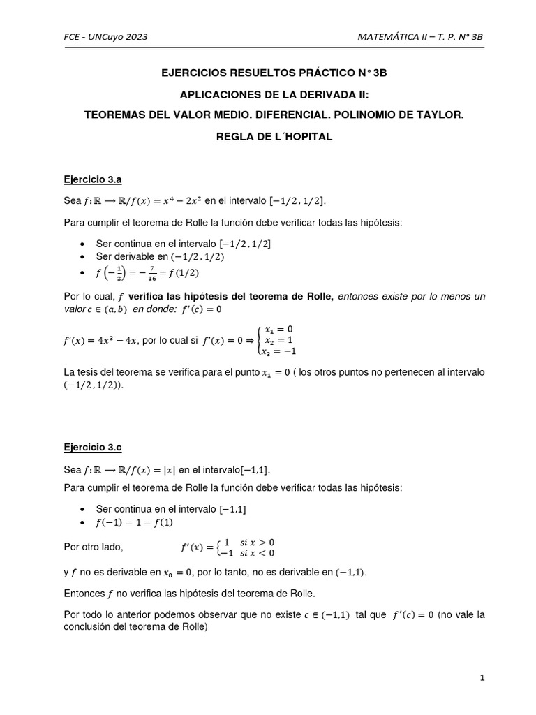 TP 3b - Diferencial, Pol. de Taylor, Prop. de Funciones Derivables - Resuelto para Alumnos | PDF ...