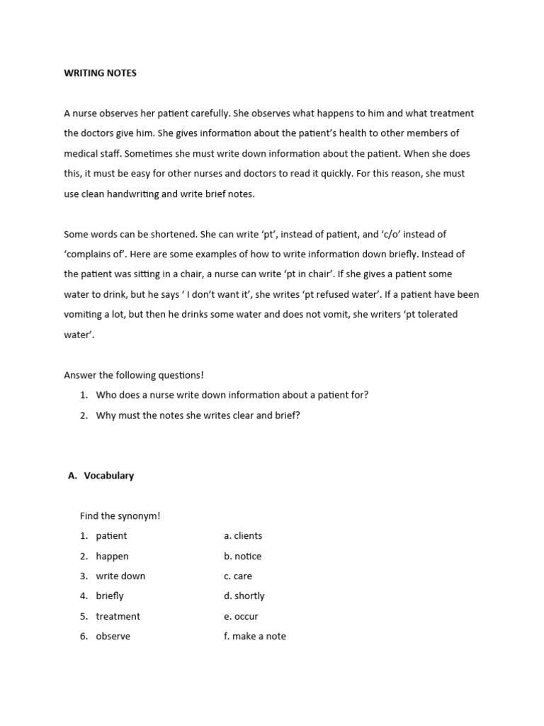 Writing Notes | PDF | Verb | Patient