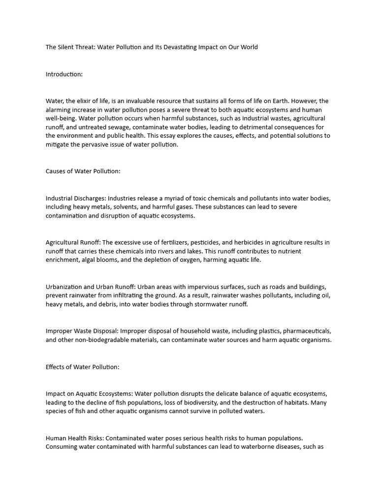Essay Water Pollution | PDF | Water Pollution | Pollution