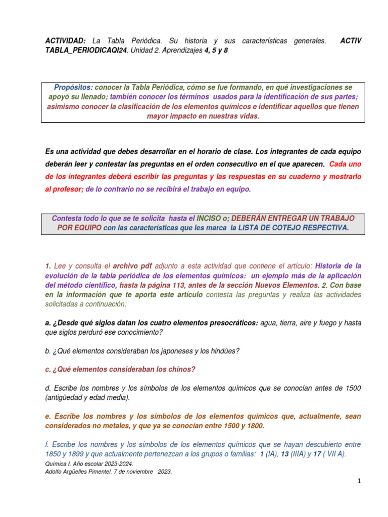 Activ Tablaperiodicaqi24 | PDF | Elementos químicos | Tabla periódica