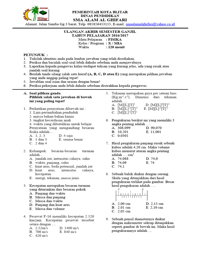 UAS FIS Kls X-smt1 | PDF | Metode & Bahan Ajar