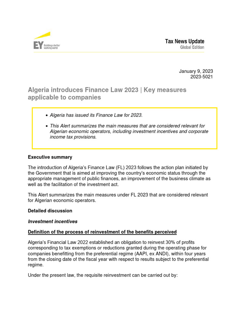 Algeria Introduces Finance Law 2023 Key Measures EY | PDF | Tax ...