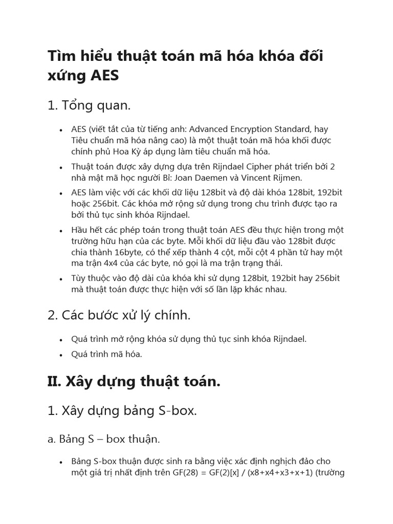 Tìm hiểu thuật toán mã hóa khóa đối xứng AES | PDF