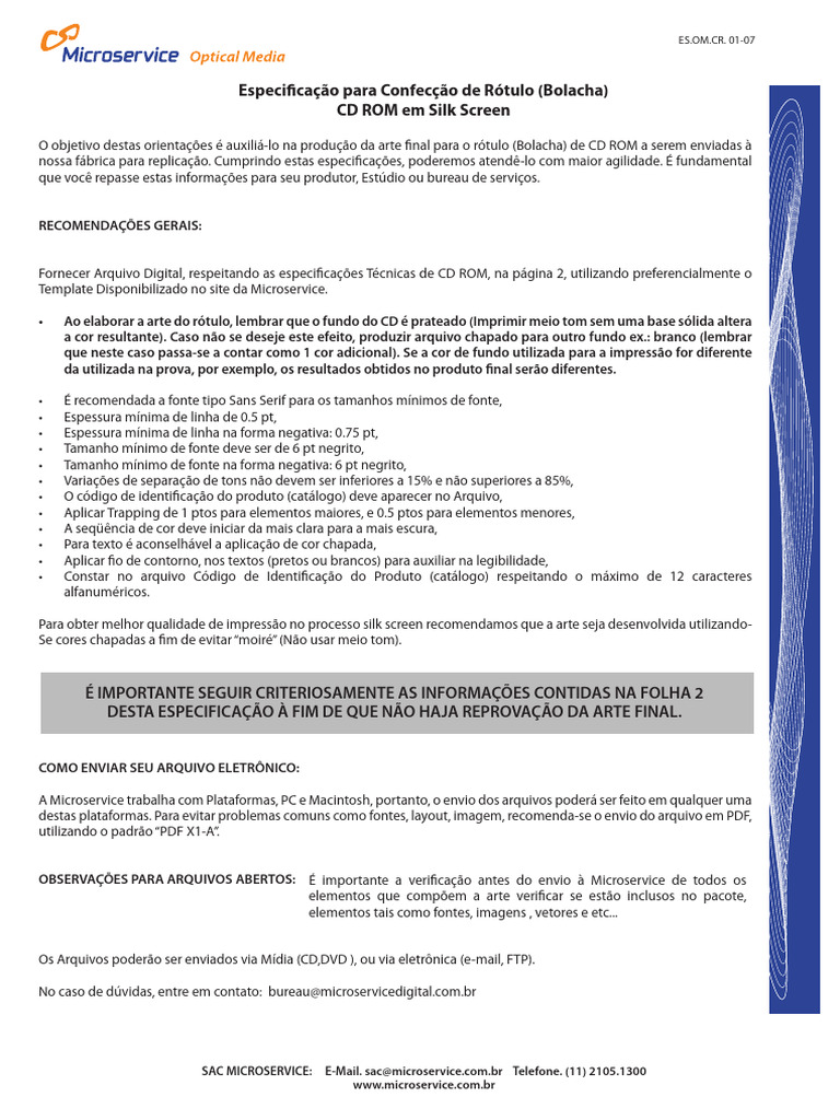 Especificações para Rótulo CD ROM | PDF | Impressão | Cor