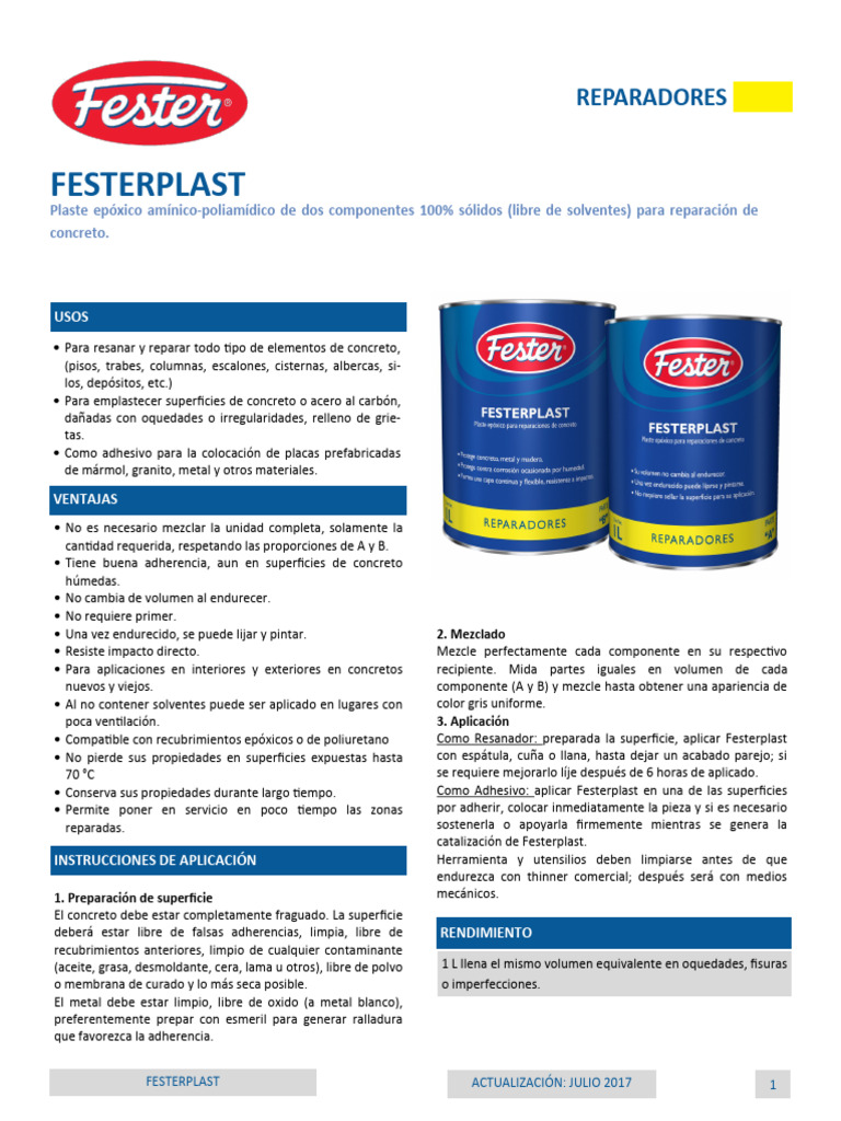MX FT Festerplast Adhesivo | PDF | Hormigón | Materiales