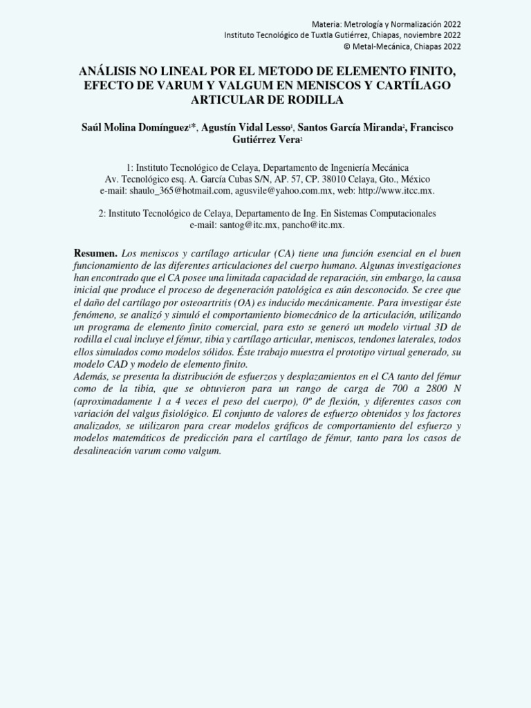 Ejemplo Articulo 1 | PDF | Rodilla | Método de elementos finitos