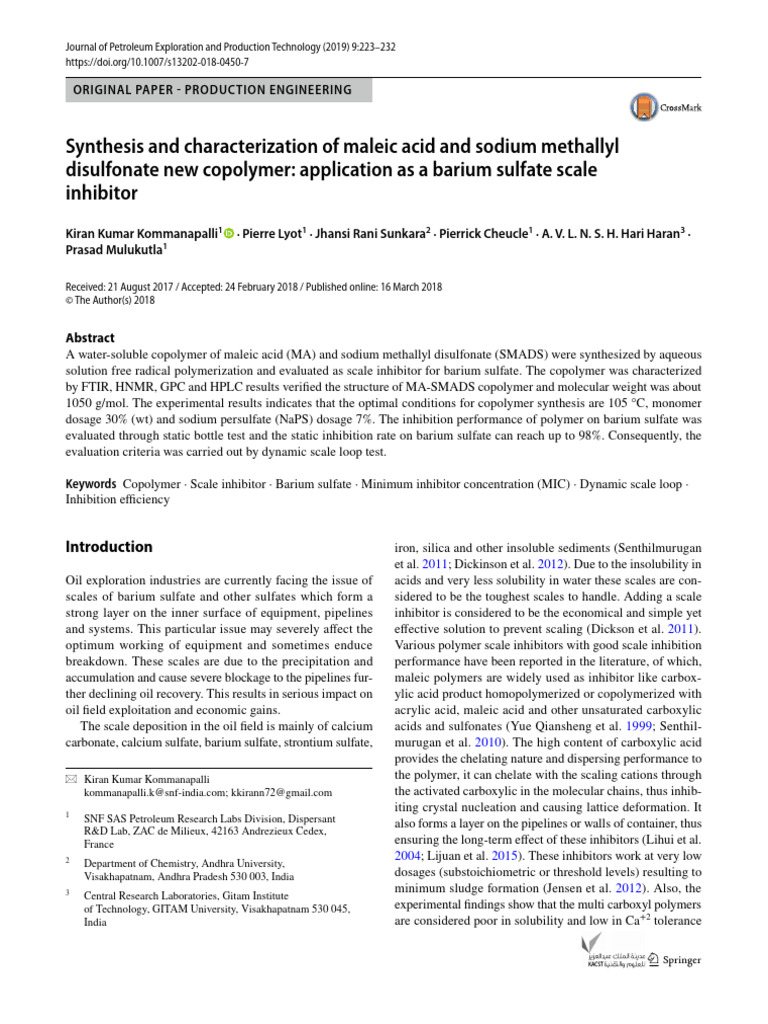 Synthesis and Characterization of Maleic Acid and Sodium Methallyl ...