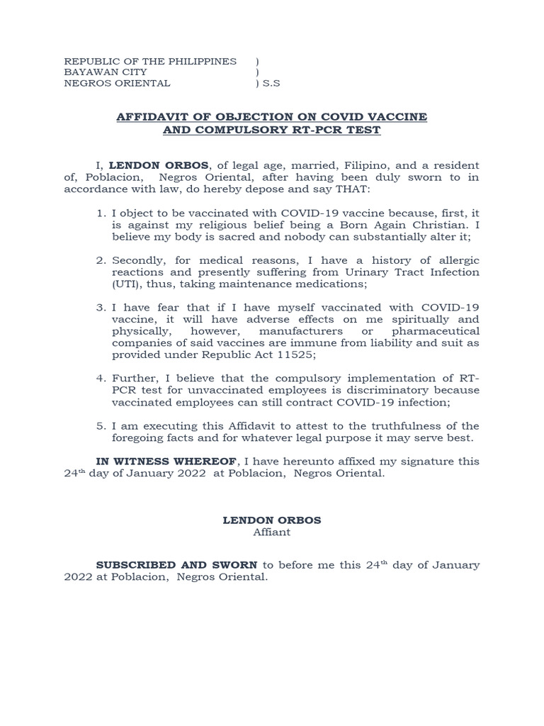 Affidavit of Objection | PDF | Law