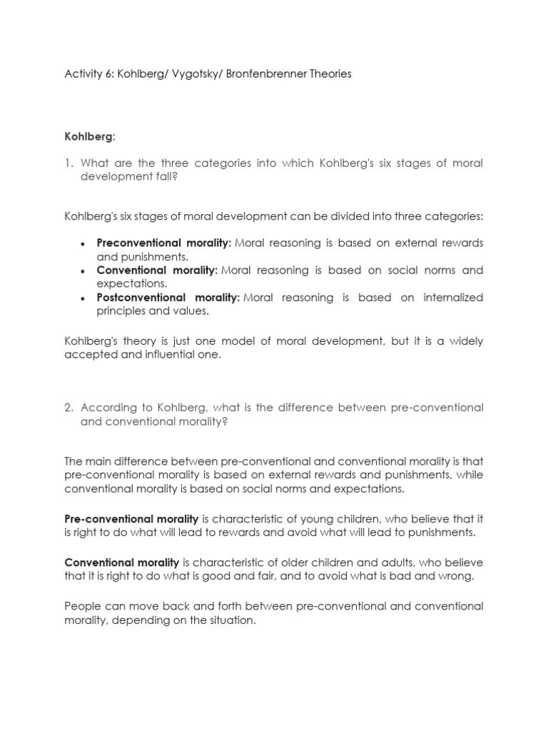 Activity 6 - Kohlberg Vygotsky Bronfenbrenner Theories | PDF ...