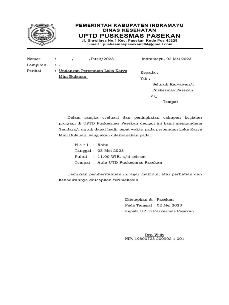 Undangan Loka Karya Puskesmas | PDF