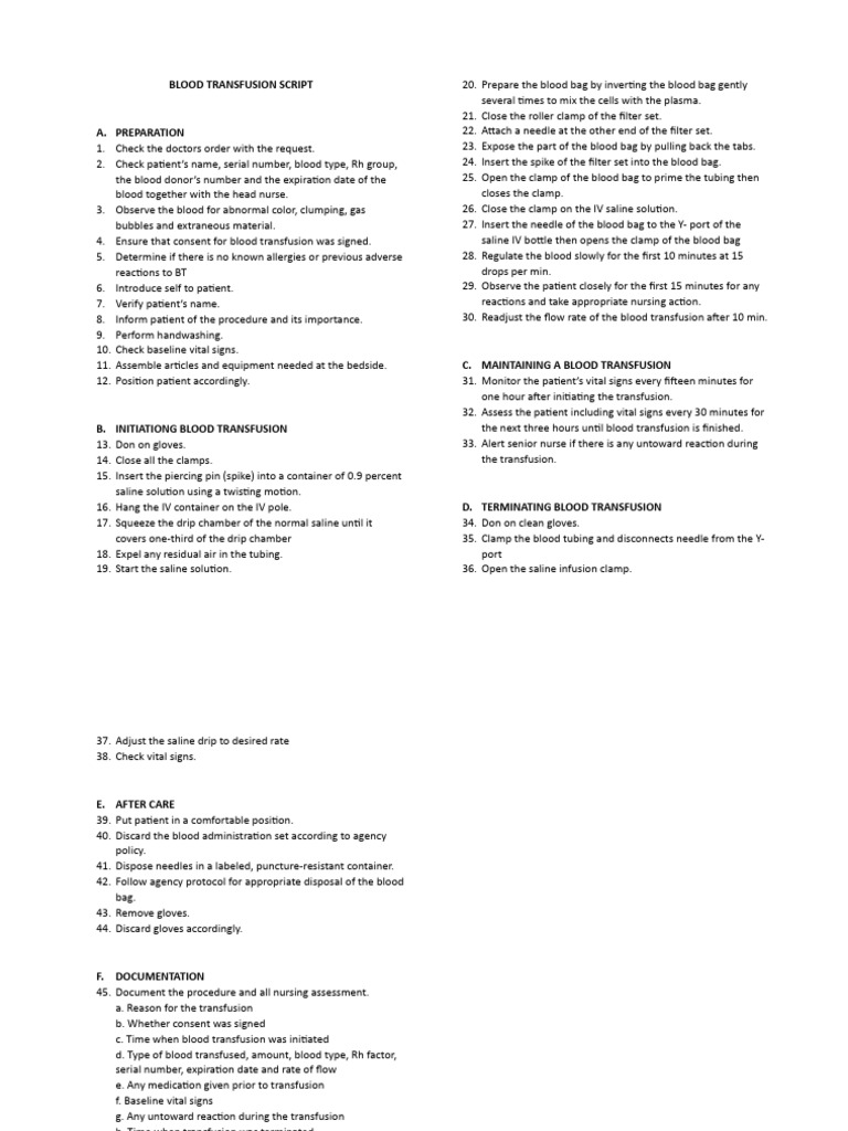 Blood Transfusion Procedure Guide | PDF | Blood Transfusion ...