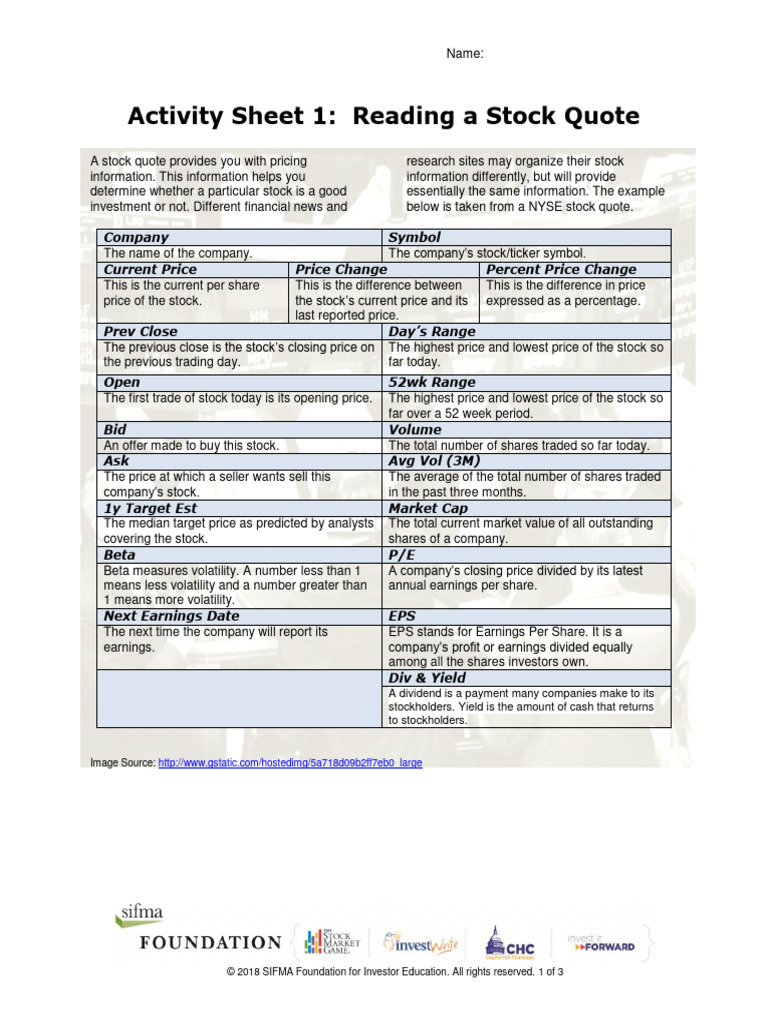 Reading A Stock Quote | PDF | Stocks | Prices