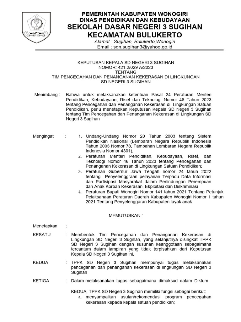 SK TPPK SD Negeri 3 Sugihan 2023 | PDF