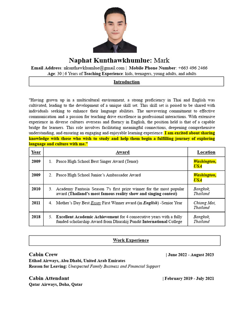 CV For English Teaching | PDF | Learning | Cognition