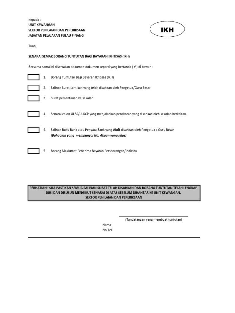 Senarai Semak IKH | PDF