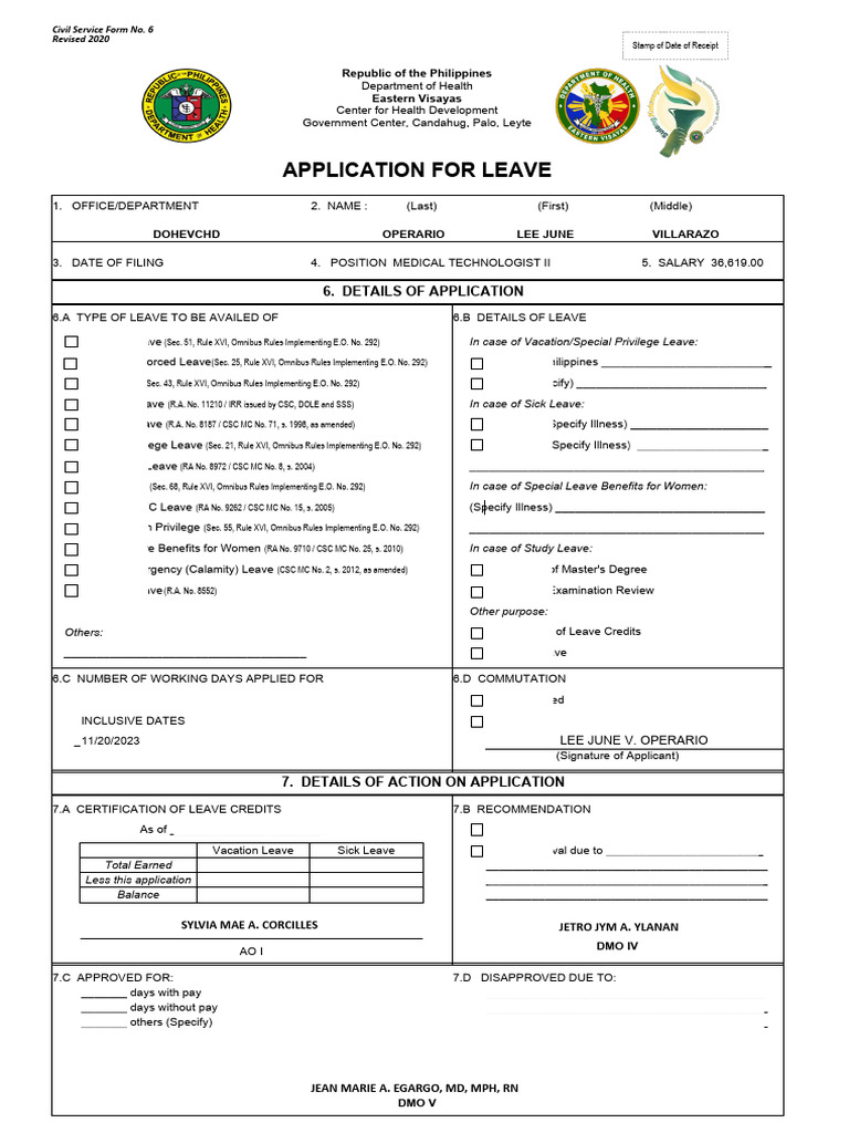 Leave Form Operario | PDF | Parental Leave | Childbirth