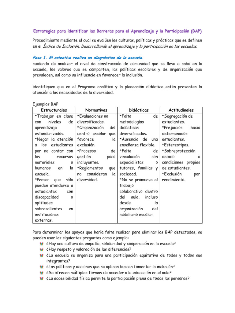 Anexo 7 Resumen "Estrategias para Identificar Las Barreras para | PDF | Inclusión (Educación ...