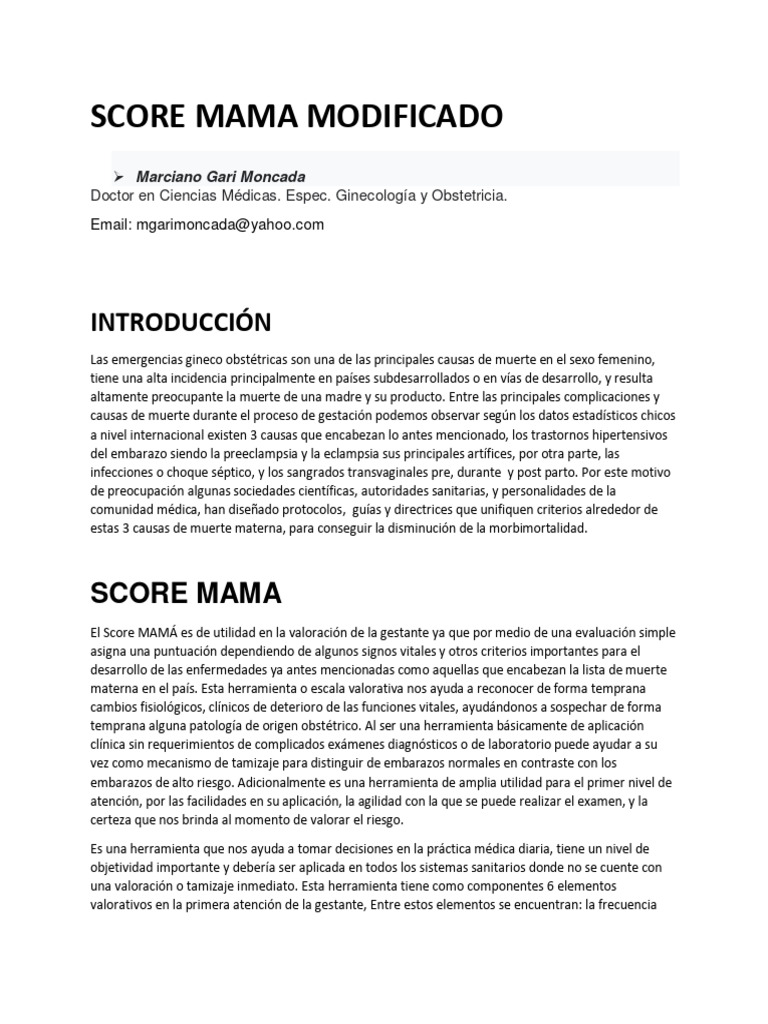 Score Mama Modificado | Descargar gratis PDF | El embarazo | Presión ...