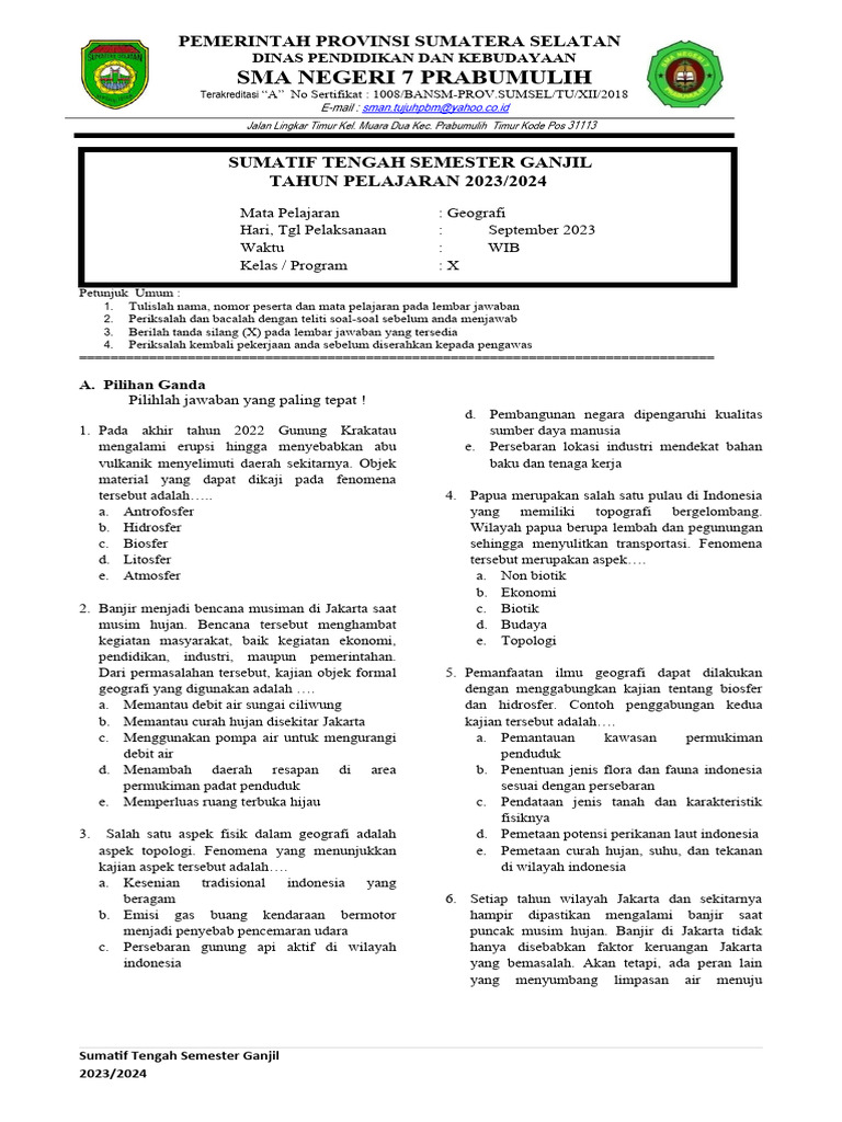Soal Geo PTS KLS X Untuk CBT | PDF