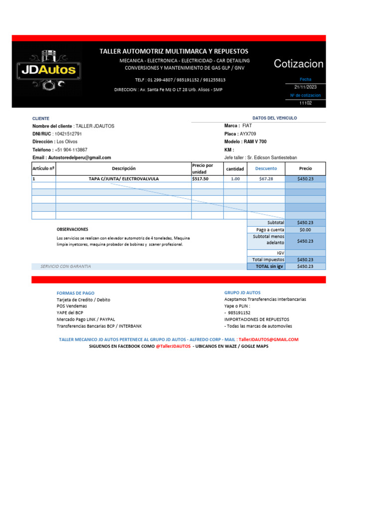 Proforma Autos | PDF | Transporte | Industrias de servicio
