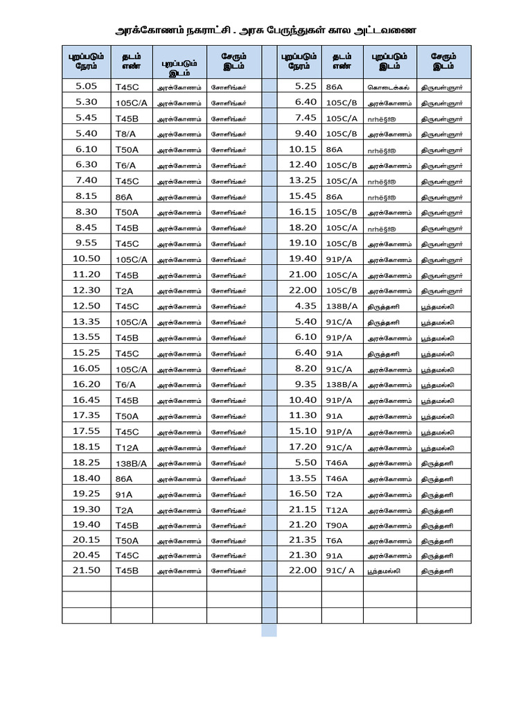 Bus Stand Time Table | PDF