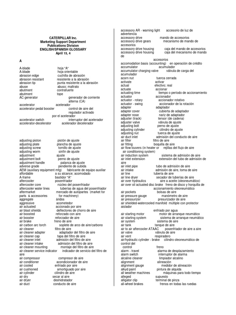 Diccionario SPANISH | PDF | Acelerador | Rodamiento (Mecánico)