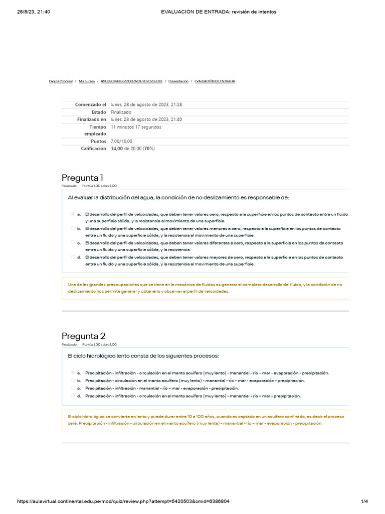 EVALUACIÓN DE ENTRADA - Revisión de Intentos | PDF | Precipitación | Agua subterránea