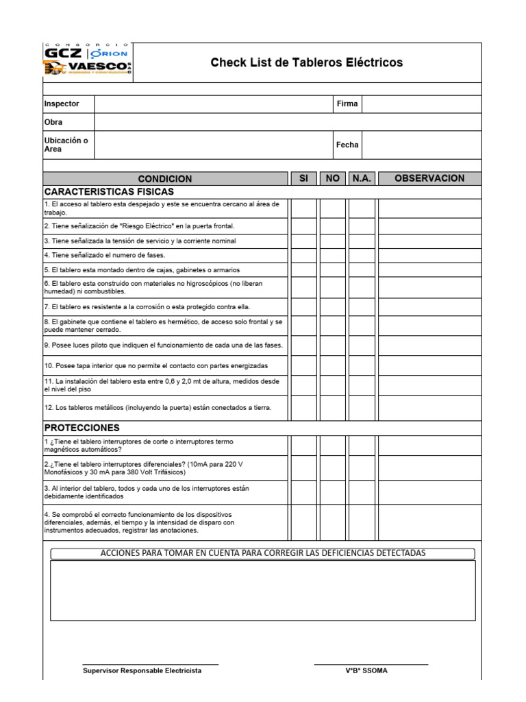 Check List Tableros Electricos Pdf