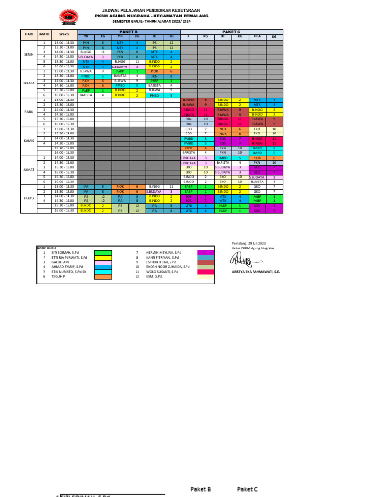 Jadwal KBM Ta 2023 2024 PKBM Agung Nugraha | PDF