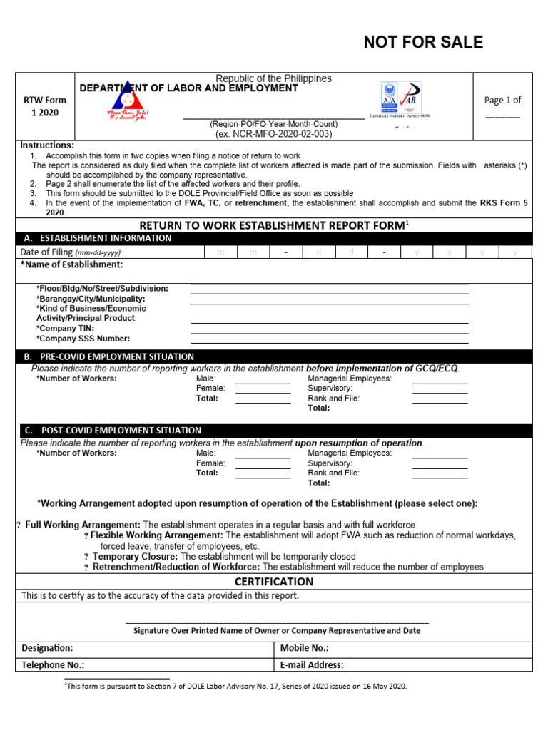 Return to Work Report Form 2020 | PDF | Employment | Labor